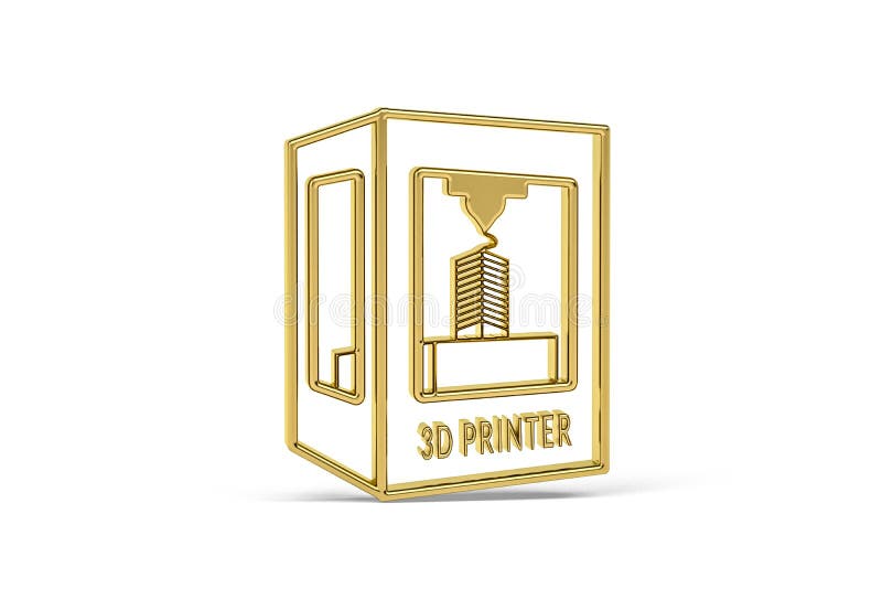 Golden Three Dimensional 3d Printer Icon on White Background Stock ...