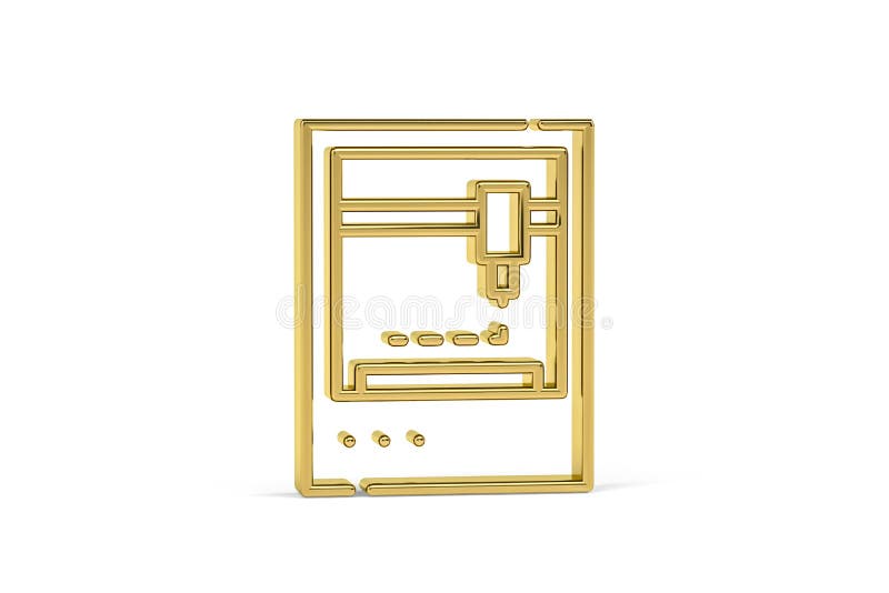 Golden Three Dimensional 3d Printer Icon on White Background Stock ...