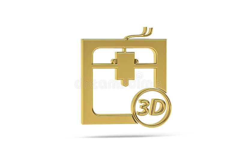Golden Three Dimensional 3d Printer Icon on White Background Stock ...