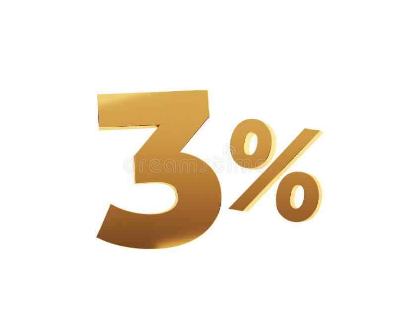 Golden Three Percent on White Background. 3d Render Stock Illustration ...