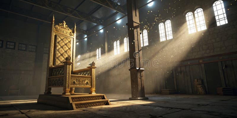 Golden Throne in Stone Hall, Sunlight , Fantasy Stock Illustration ...