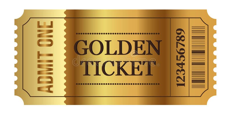Golden Ticket for One Person. Stock Illustration - Illustration of ...
