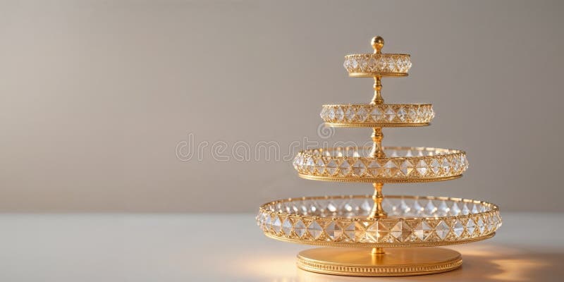 Golden Tiered Display with Crystal Texture and Warm Lighting Stock ...