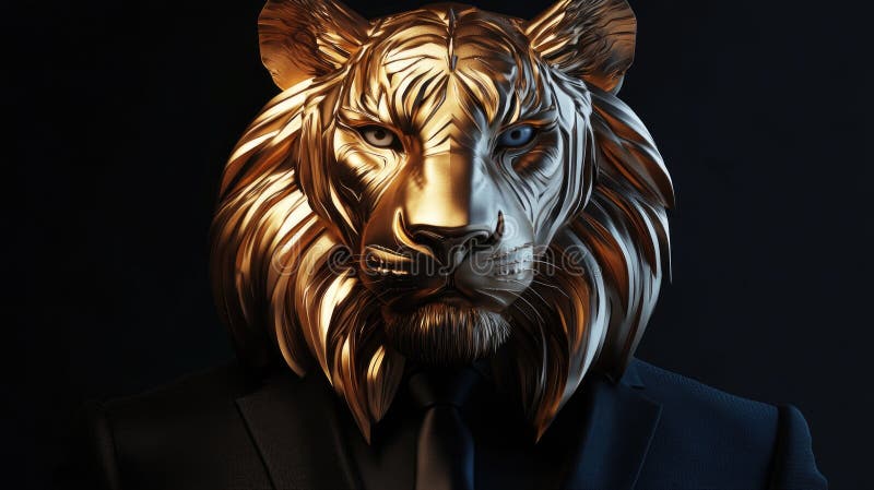 Golden Tiger Mask on Suited Figure in Dark Atmosphere Stock Photo ...