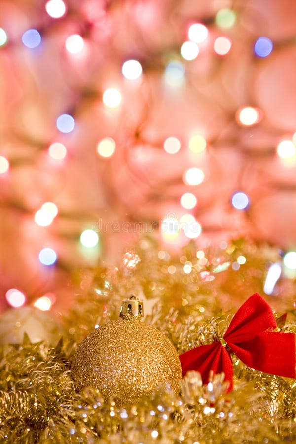 Golden Tinsel and Ball with Lights for Christmas Stock Image - Image of ...