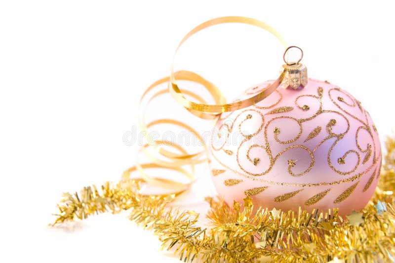Golden Tinsel with Glass Decoration Stock Photo - Image of golden ...