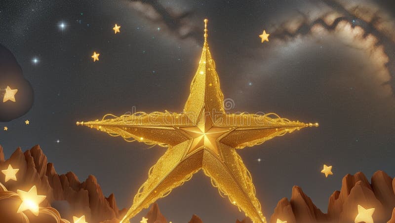 "Celestial Radiance: Golden Tinsel and Shimmering Stars Illuminate Your ...