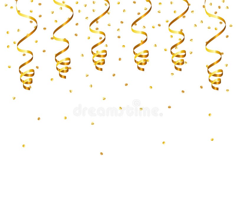 Golden Tiny Confetti and Streamer Ribbon Falling on Transparent ...