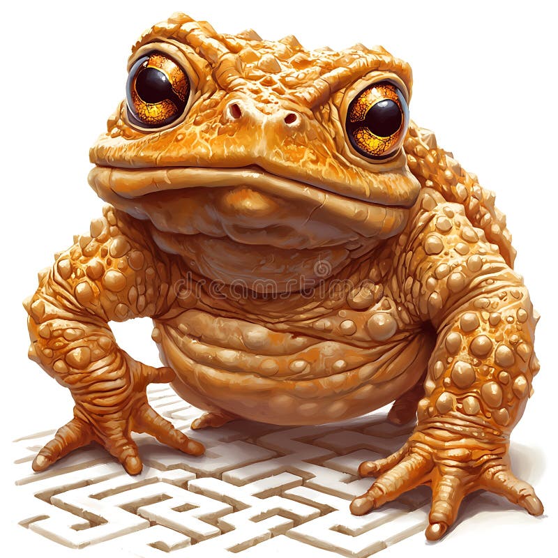 A Golden Toad with Large Expressive Eyes Sits Thoughtfully on a White ...