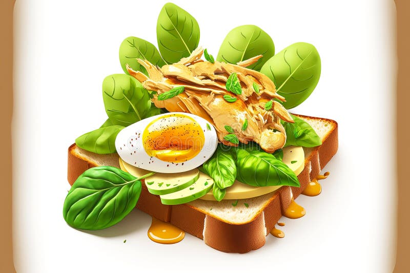 Golden Toast with Avocado and Chicken Egg and Basil Leaves Stock ...