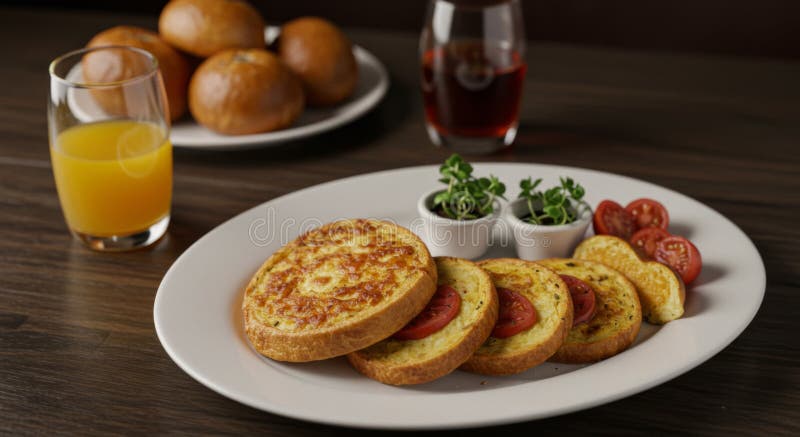 Golden Toast with Cheese and Tomato Breakfast Plate Stock Photo - Image ...