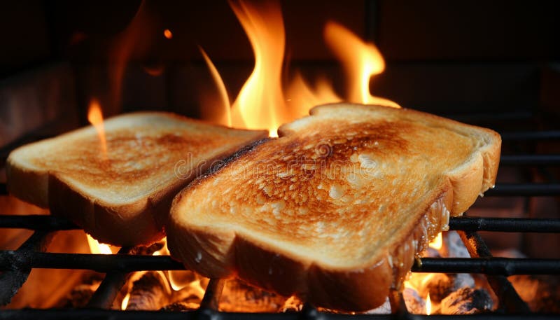 Golden Toasted Bread Slices Over Open Flames Stock Illustration ...