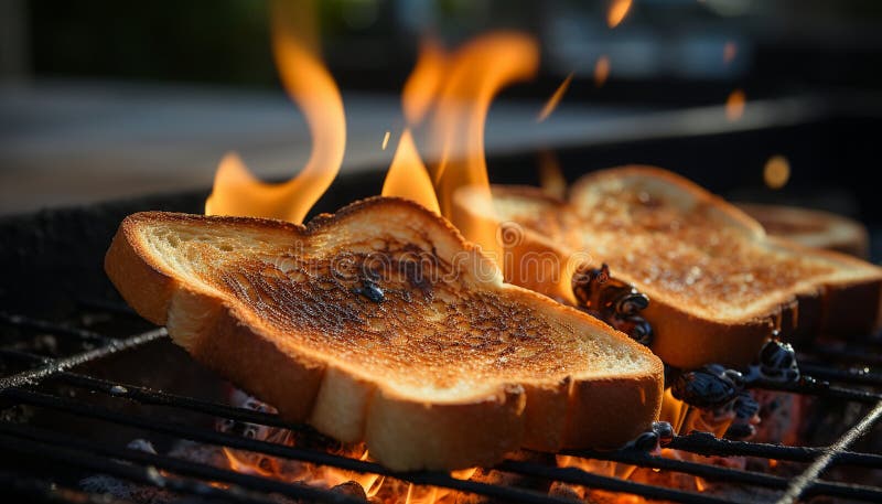 Golden Toasted Bread Slices Over Open Flames Stock Illustration ...