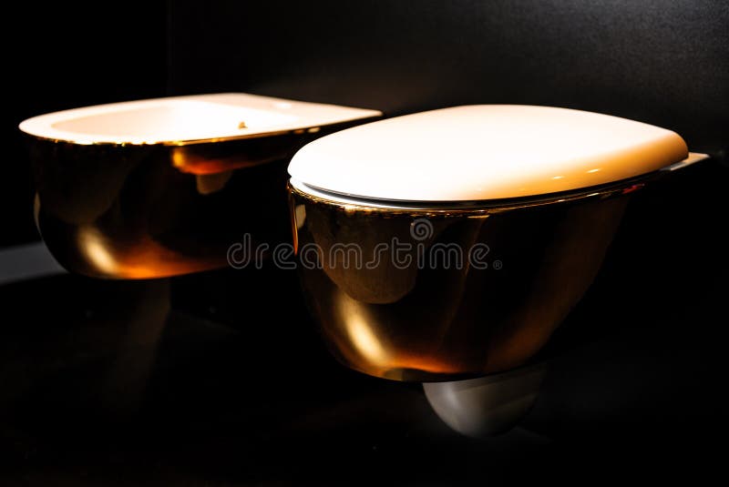 Golden toilet and bidet stock image. Image of hotel, clean - 29903611