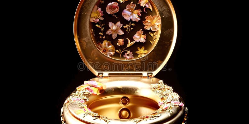 A Golden Toilet Bowl with Flowers Around Stock Image - Image of toilet ...