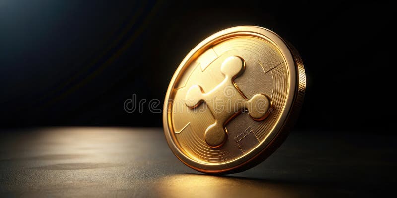 Golden Token Featuring an Abstract Puzzle Piece Design on a Dark ...