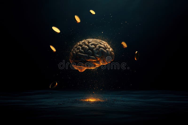 Golden Tokens Swirling Around a Glowing Digital Brain, Symbolizing the ... Golden Tokens Swirling Around a Glowing Digital Brain, Symbolizing the ...