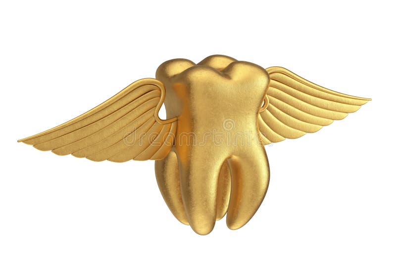 Golden Tooth with Angel Wings. 3d Rendering Stock Photo - Image of ...
