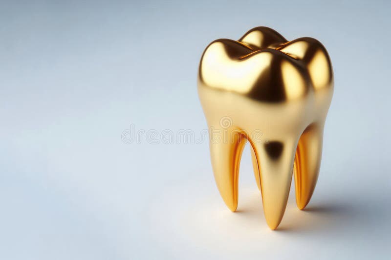 A Golden Tooth on a Clean Background. Space for Text. Stock ...