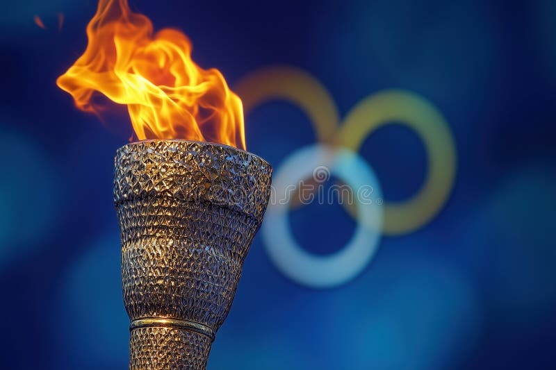 Golden Torch with Flame Ai Photo Stock Illustration - Illustration of ...