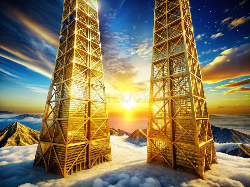 Golden Towers Spanning the Globe a Networked World Connecting Earths ...