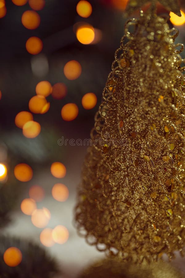 Golden Toy Christmas Tree with Christmas Glare. Christmas Composition ...
