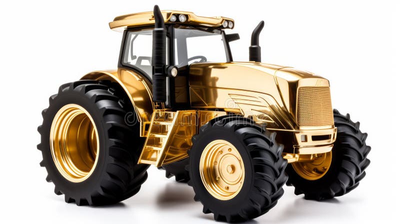 Golden Tractor with Big Wheels Isolated on White. Neural Network Ai ...