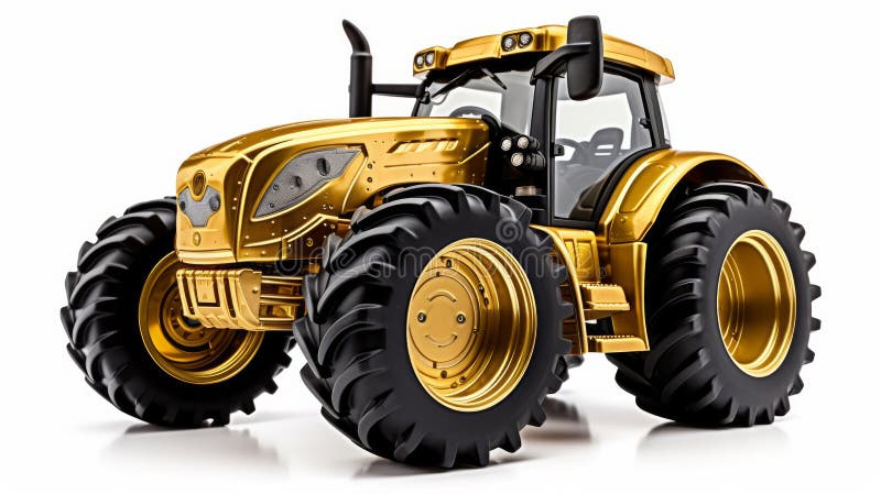 Golden Tractor with Big Wheels Isolated on White. Neural Network Ai ...