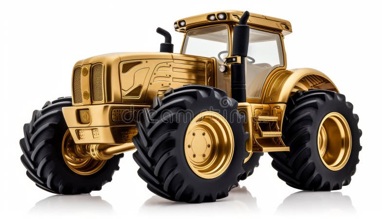 Golden Tractor with Big Wheels Isolated on White. Neural Network Ai ...