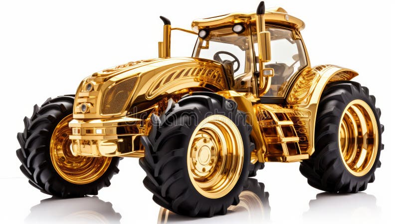 Golden Tractor with Big Wheels Isolated on White. Neural Network Ai ...