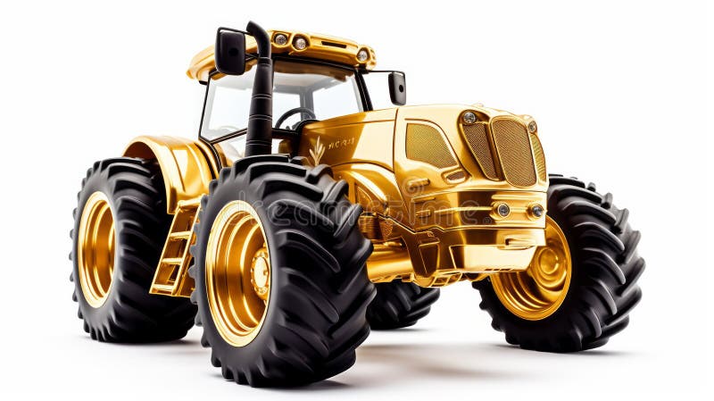 Golden Tractor with Big Wheels Isolated on White. Neural Network Ai ...