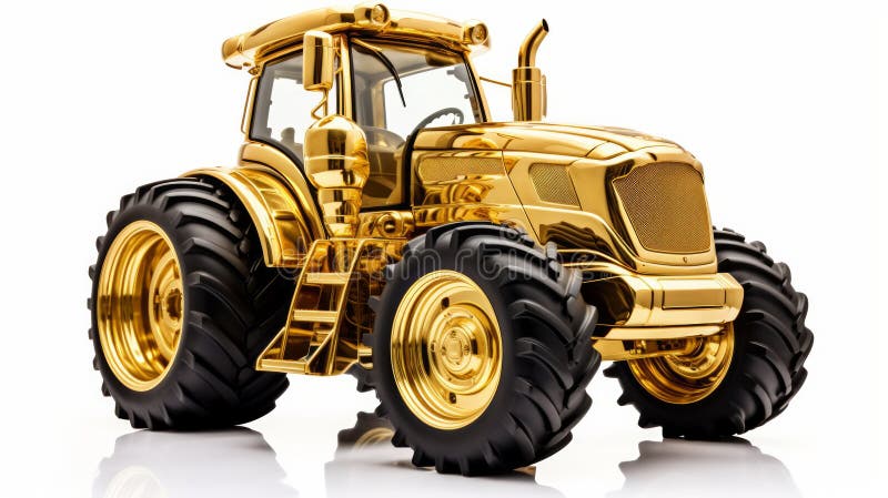 Golden Tractor with Big Wheels Isolated on White. Neural Network Ai ...