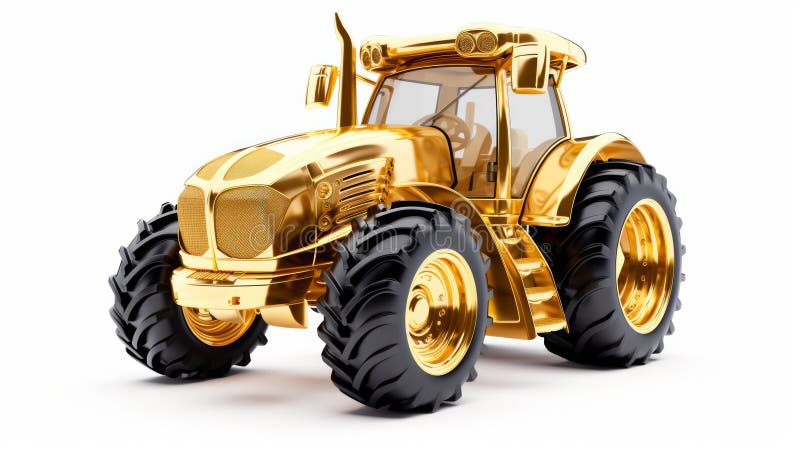 Golden Tractor with Big Wheels Isolated on White. Neural Network Ai ...