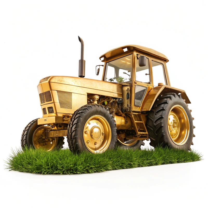 Golden Tractor with Grass stock illustration. Illustration of country ...