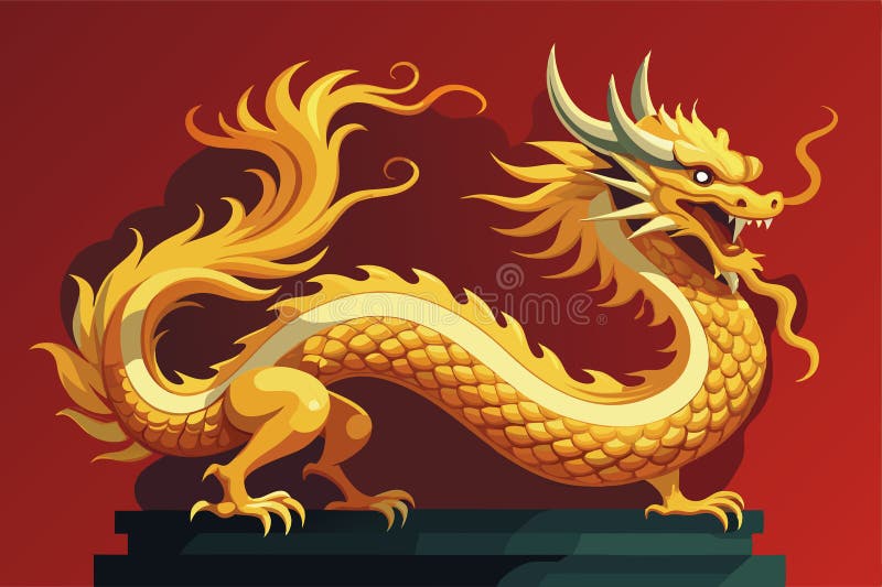 Golden Traditional Chinese Dragon Vector Flat Illustration Stock Vector ...