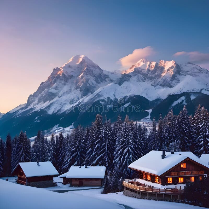 Golden Tranquility: Sunset Panorama of the Snow-Capped Alps Stock Photo ...