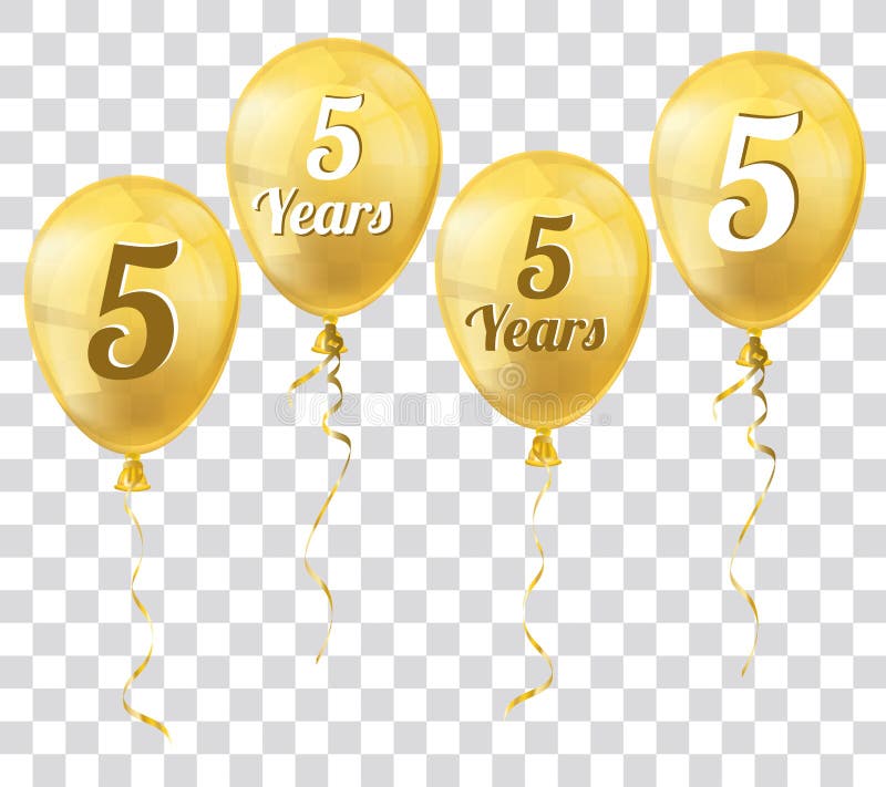 Golden Transparent Balloons 5 Years Stock Illustration - Illustration ...