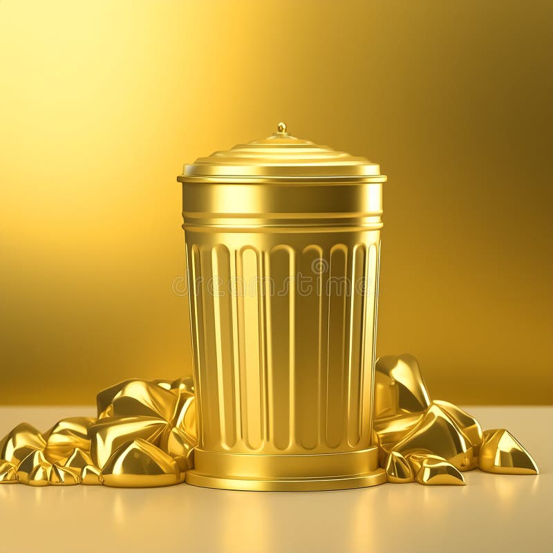 Golden trash can stock illustration. Illustration of high - 323274659