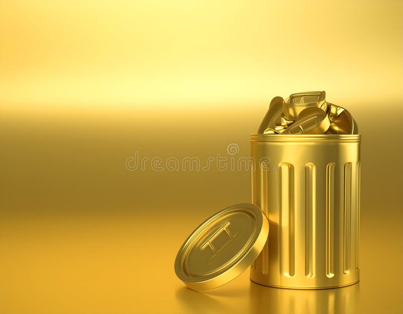 Golden trash can stock illustration. Illustration of wastebasket ...