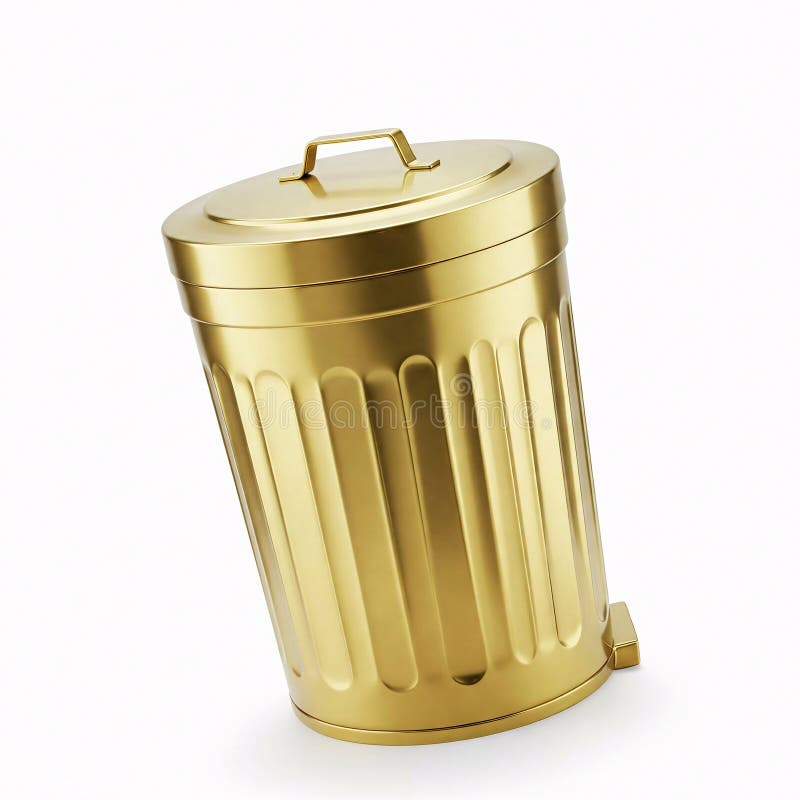 Golden Trash Can on a White Background. 3d Rendering Stock Illustration ...
