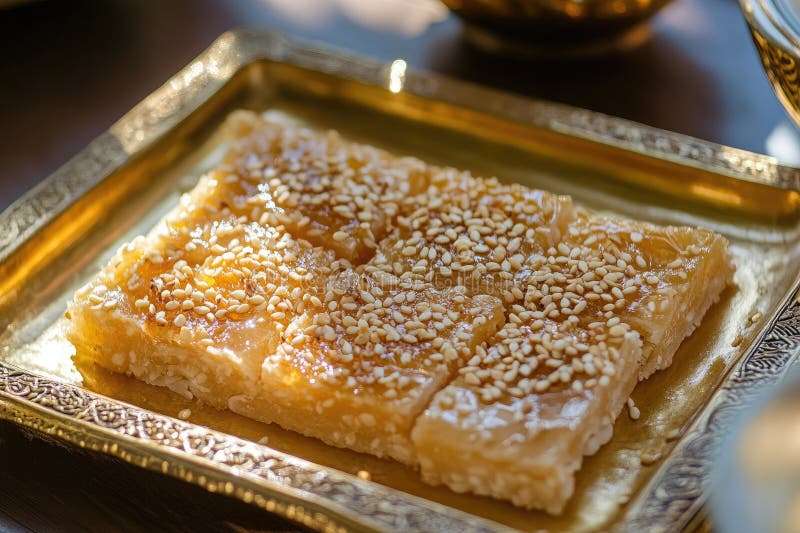 A Golden Tray of Rahash with Sesame and Honey Brittle. Stock ...