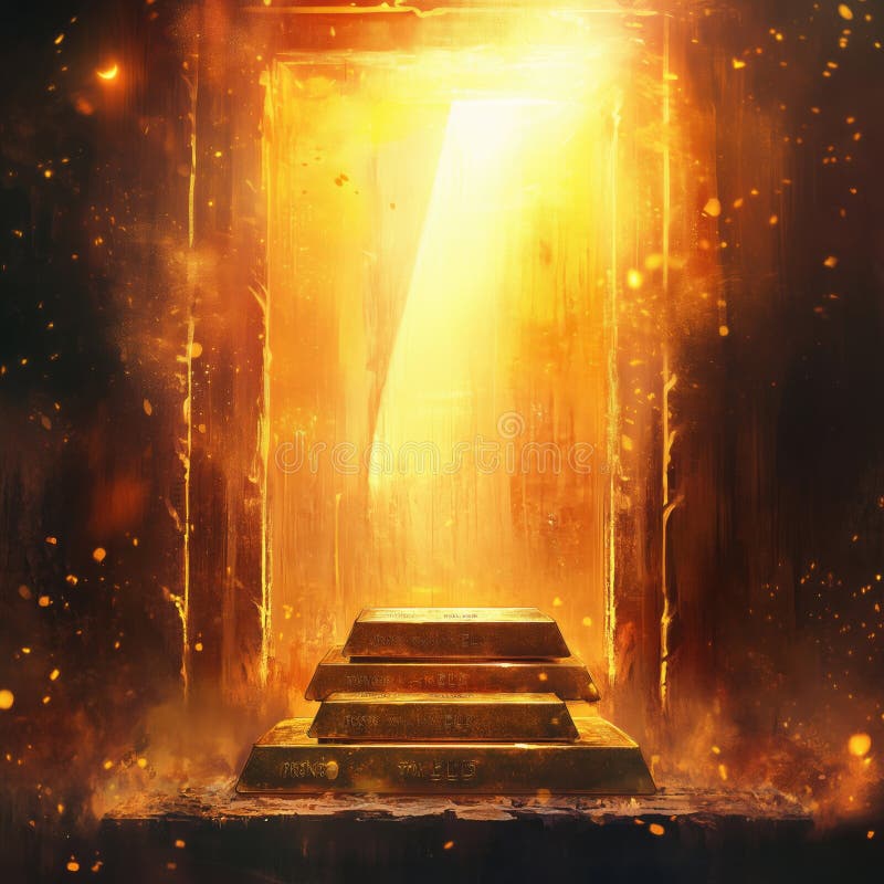 Golden Treasure Illuminated by Light in Ancient Temple Setting, Copy ...