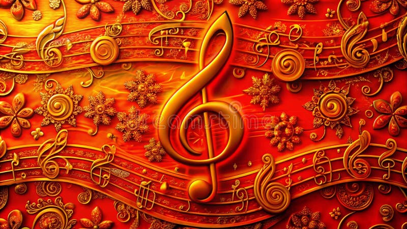 A Golden Treble Clef on an Abstract Red and Orange Background with ...