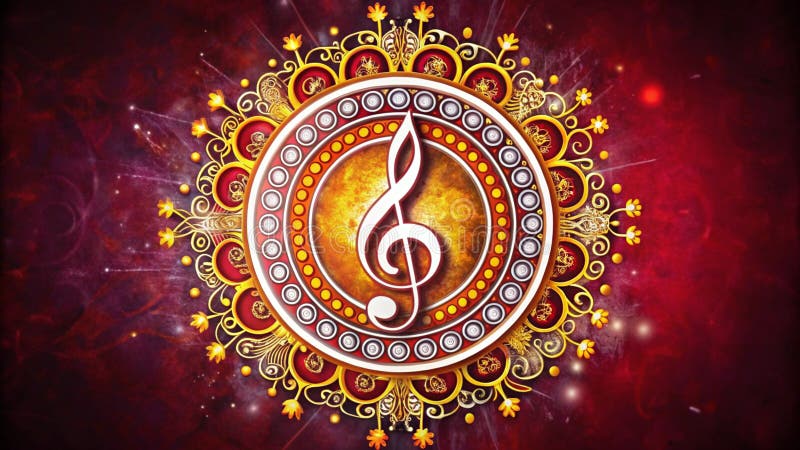 A Golden Treble Clef in a Decorative Circle on a Red Background Stock ...