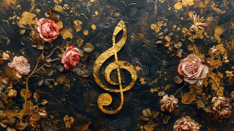 Golden Treble Clef with Floral Decorative Pattern - Musical Symbol ...