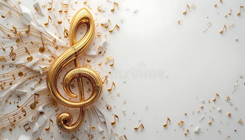 Golden Treble Clef and Music Notes on White Background for Composition ...