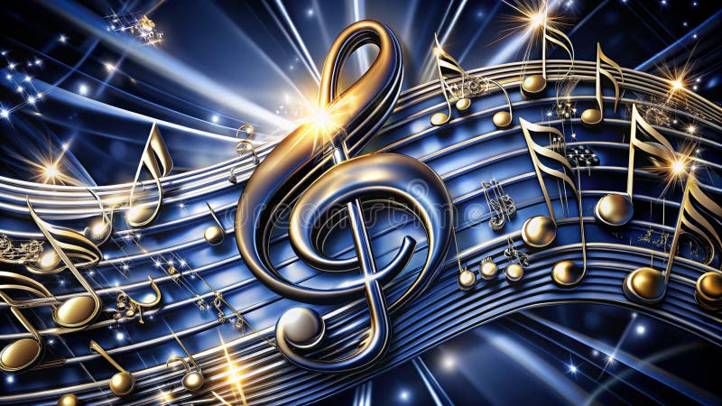 A Golden Treble Clef and Musical Notes on a Blue and Gold Background ...