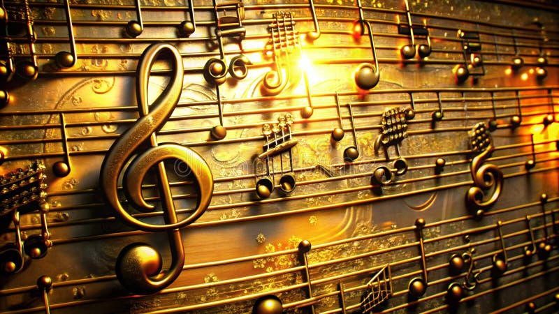 Golden Treble Clef and Musical Notes on a Sheet Music Background Stock ...