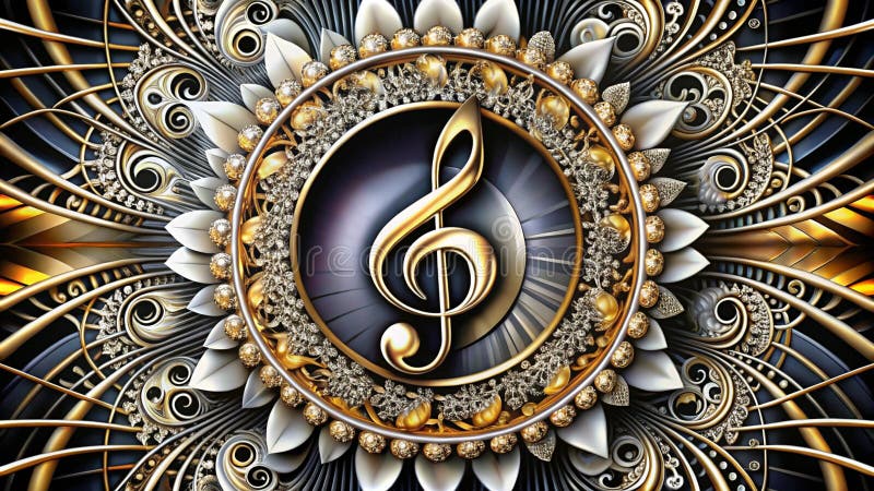 Golden Treble Clef with Ornate Floral Design Stock Illustration ...