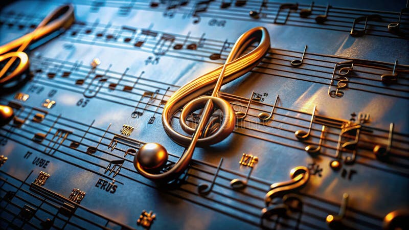 A Golden Treble Clef Rests on a Sheet of Musical Notation Stock Image ...
